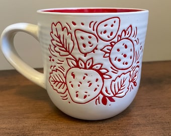 Cute Strawberry Cup for Daughter Extra Large Coffee Mug Hand Painted ...