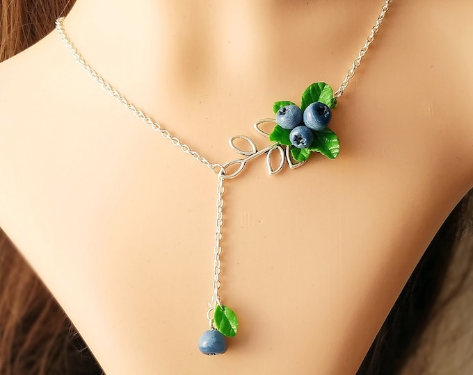 Blueberry Y Necklace Drop Berry Necklace Rustik Wedding Jewelry Polymer ...