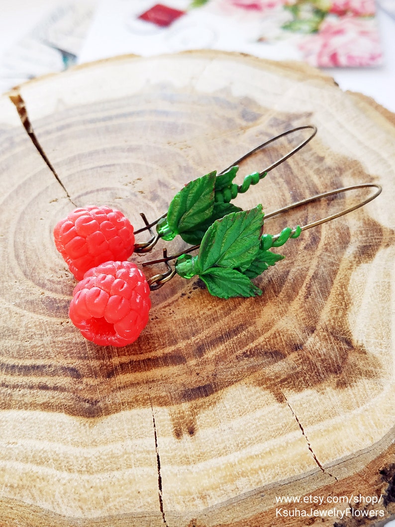 Cute raspberry earrings Long berry earrings Earrings red | Etsy