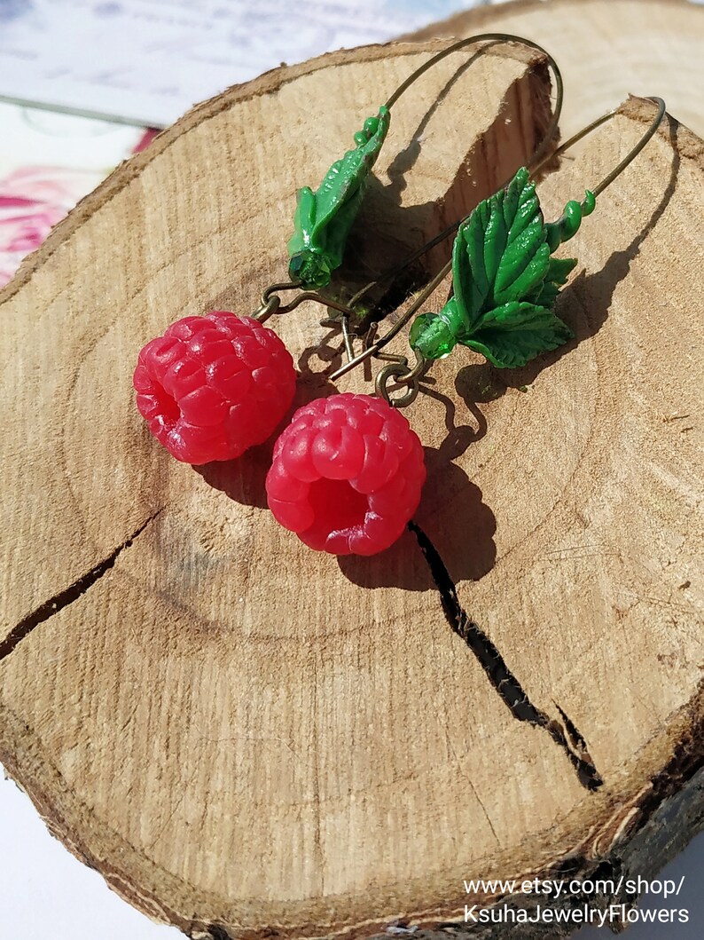 Cute raspberry earrings Long berry earrings Earrings red | Etsy