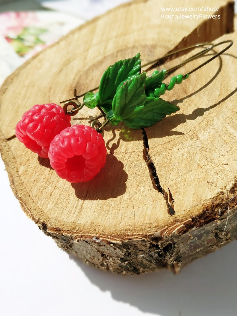 Cute raspberry earrings Long berry earrings Earrings red | Etsy