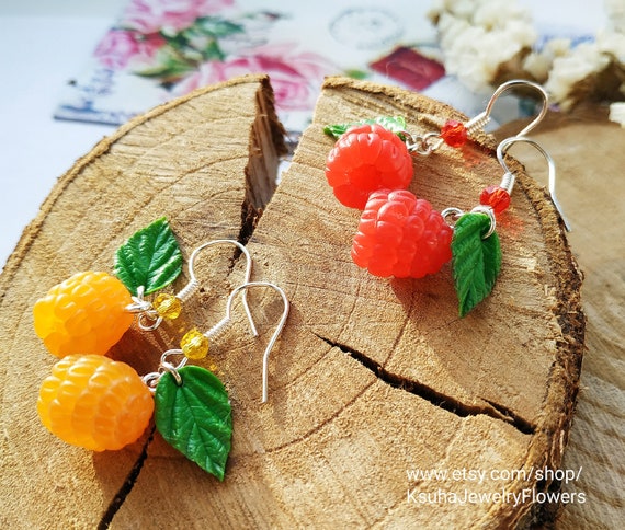 Raspberry Drop Earrings Polymer Clay Red Raspberries Earrings - Etsy ...