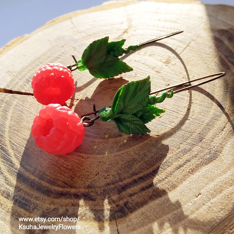 Cute raspberry earrings Long berry earrings Earrings red | Etsy