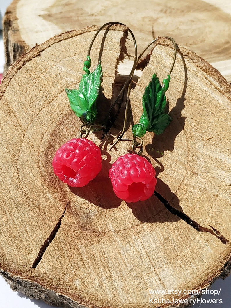 Cute raspberry earrings Long berry earrings Earrings red | Etsy