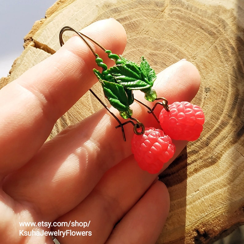 Cute raspberry earrings Long berry earrings Earrings red | Etsy