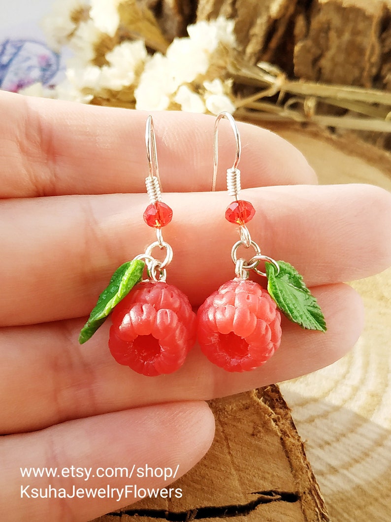 Raspberry Drop Earrings Polymer Clay Red Raspberries Earrings - Etsy