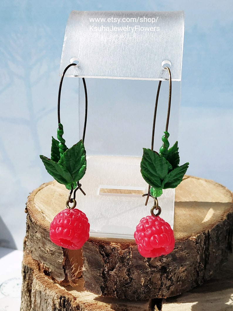 Cute raspberry earrings Long berry earrings Earrings red | Etsy