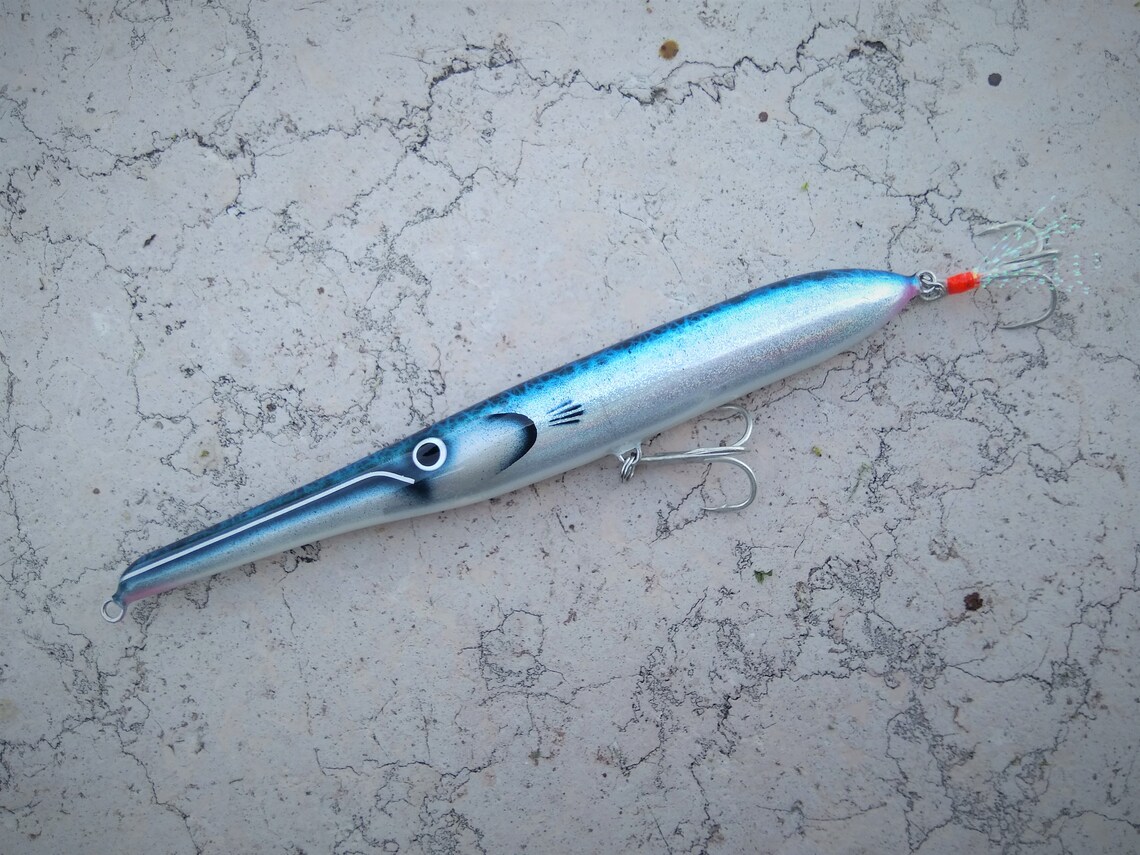 Spasm Needlefish Limewood Handmade Lure Blue Gray 12.5cm | Etsy