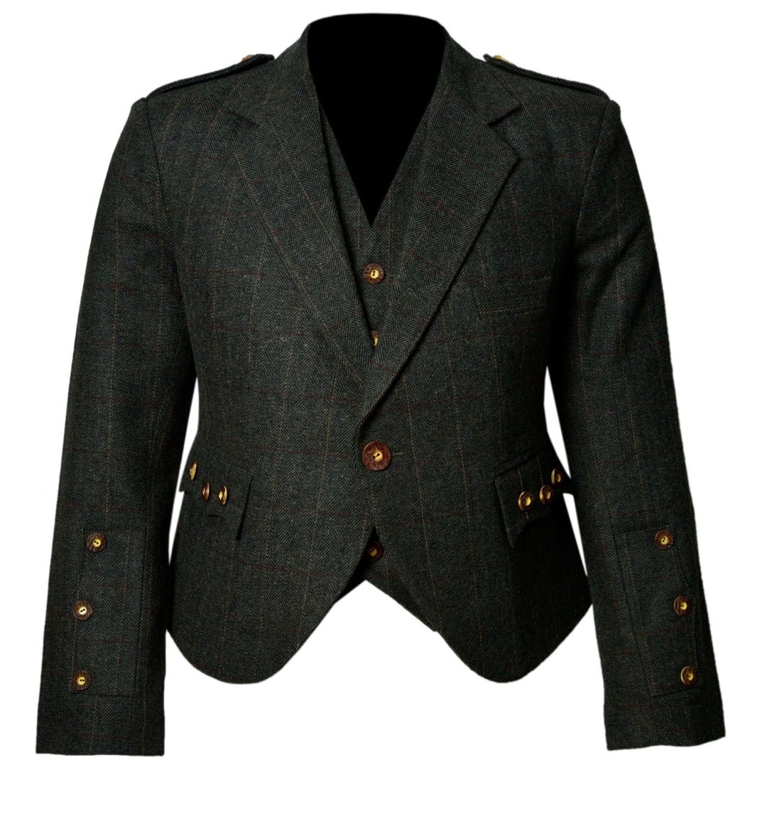 Mens Scottish Plaid Tweed Argyle Kilt Jacket With Waistcoat/vest ...