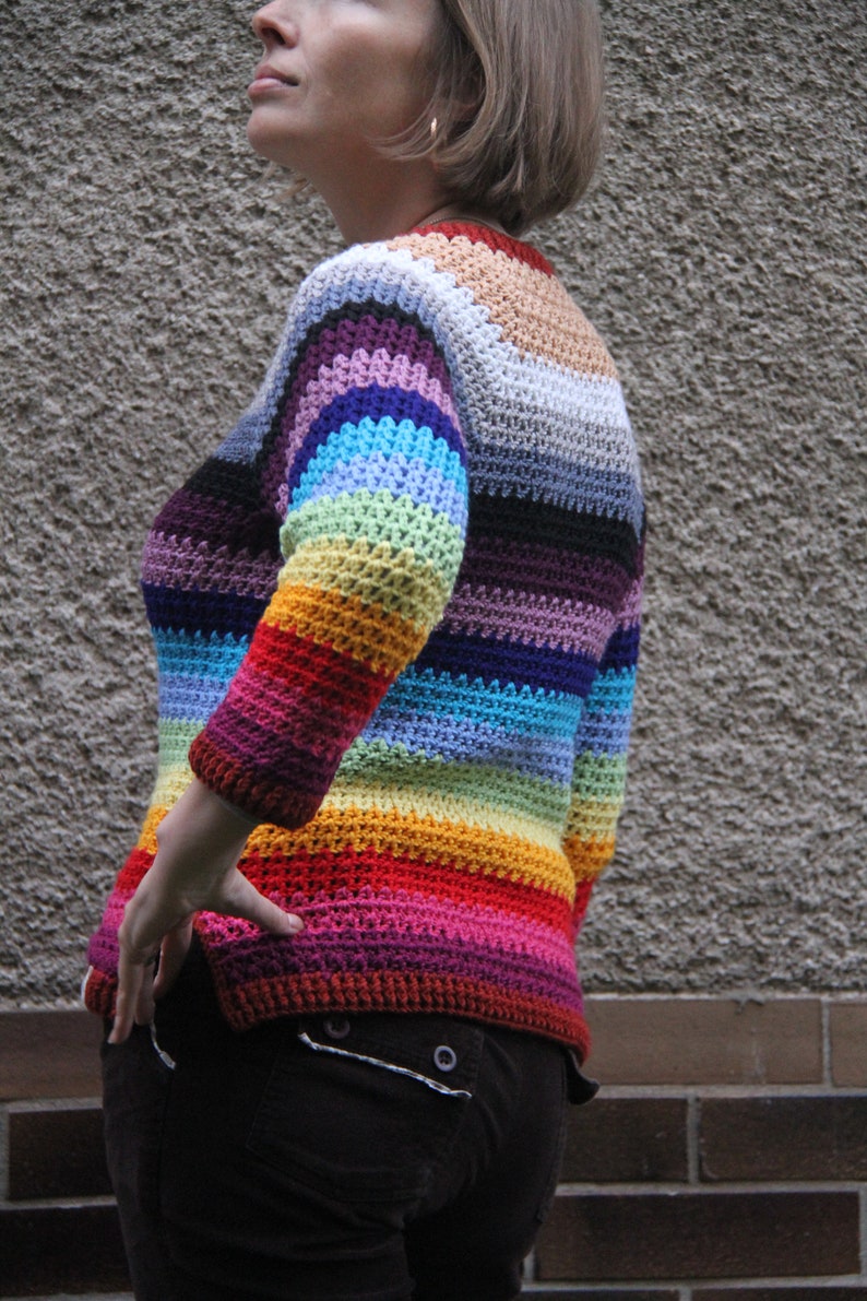 Crochet Striped Rainbow Sweater Pattern Happy Days Size M - Etsy