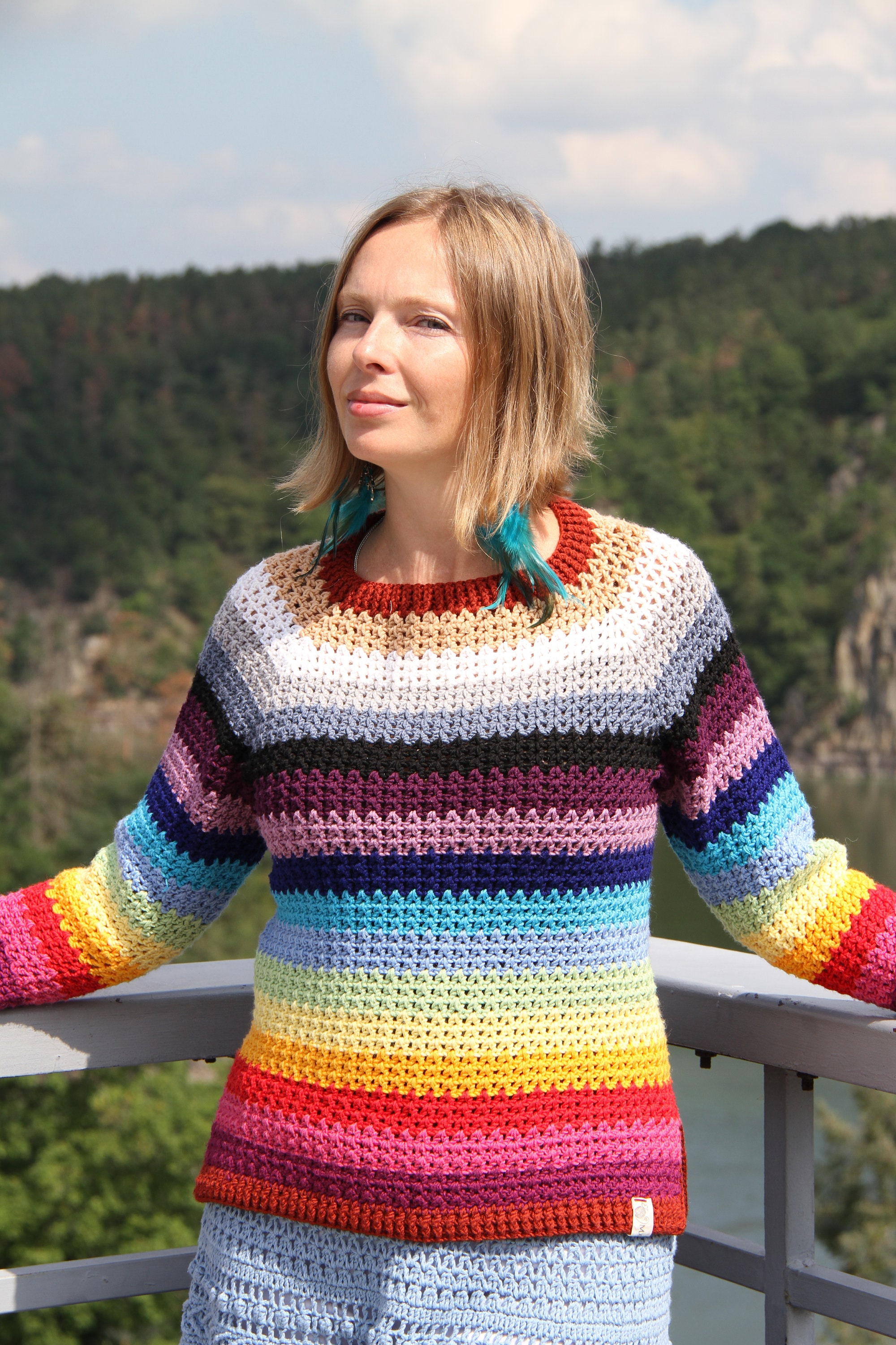 Crochet striped rainbow sweater pattern Happy days Size M | Etsy