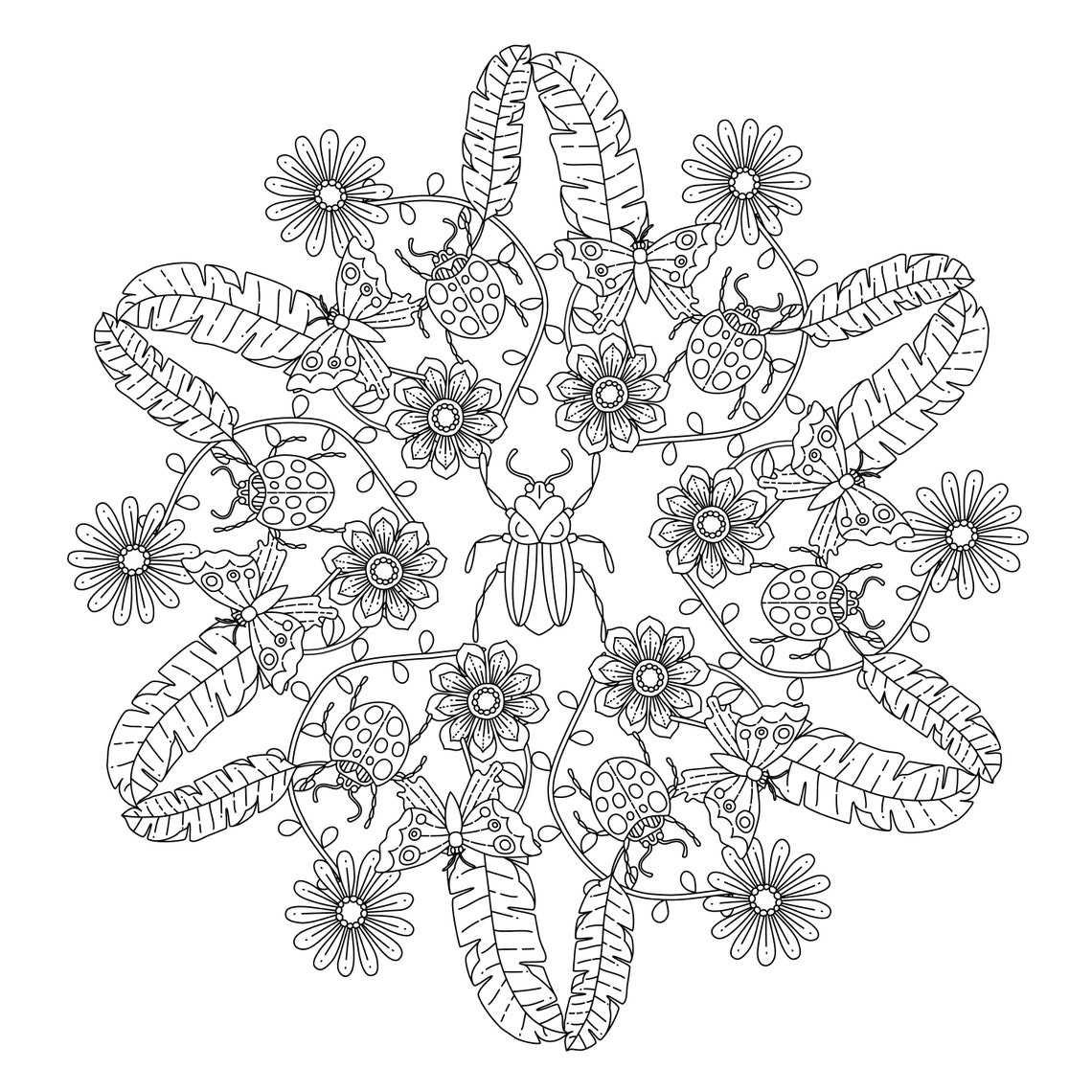 Tropical Florals and Lifes Mandala Coloring Pages. 5 Beautiful - Etsy