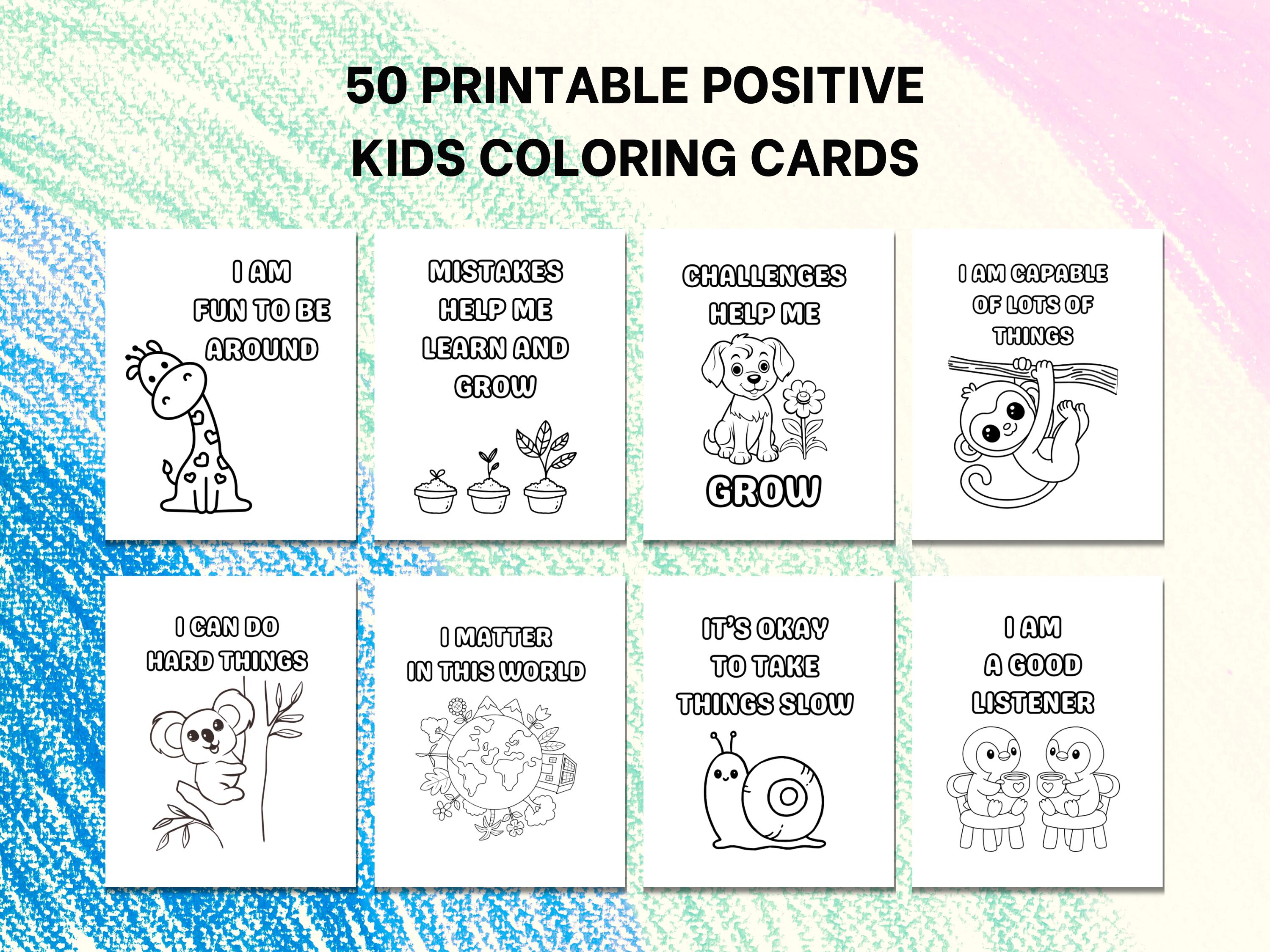 50 Printable Kids Affirmation Cards Coloring Pages, Positive ...