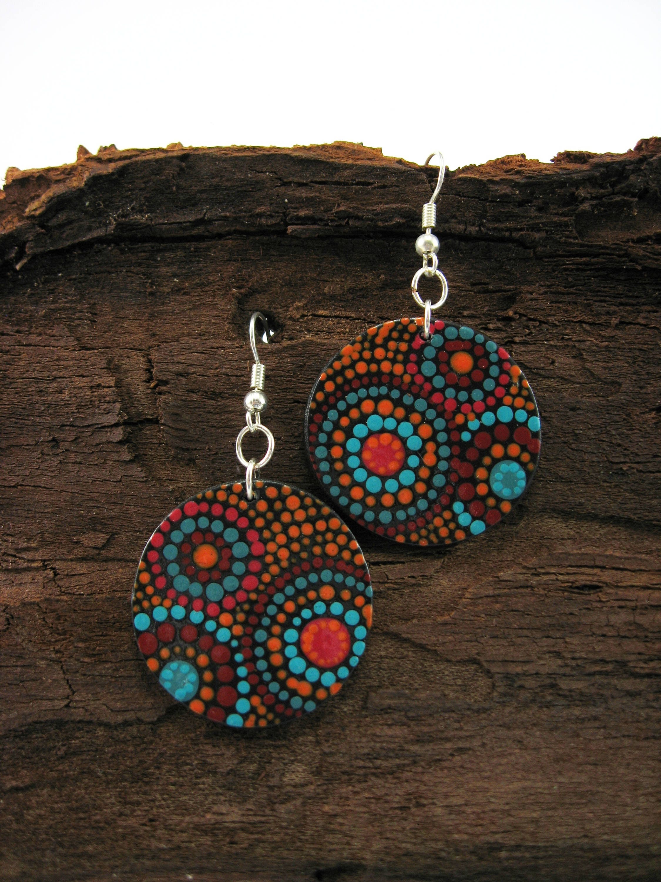 Mandala Jewelry, Polka Dot Earrings, Mandala Earrings Multicolor, Boho ...