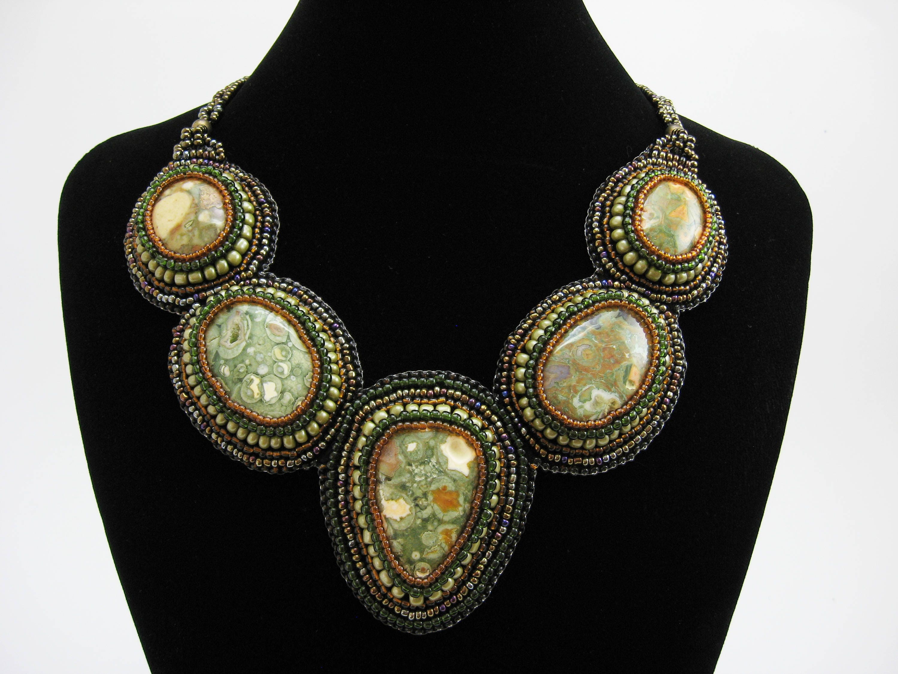 Beaded Necklace With Green Jasper Gemstones Beadwork Jasper | Etsy