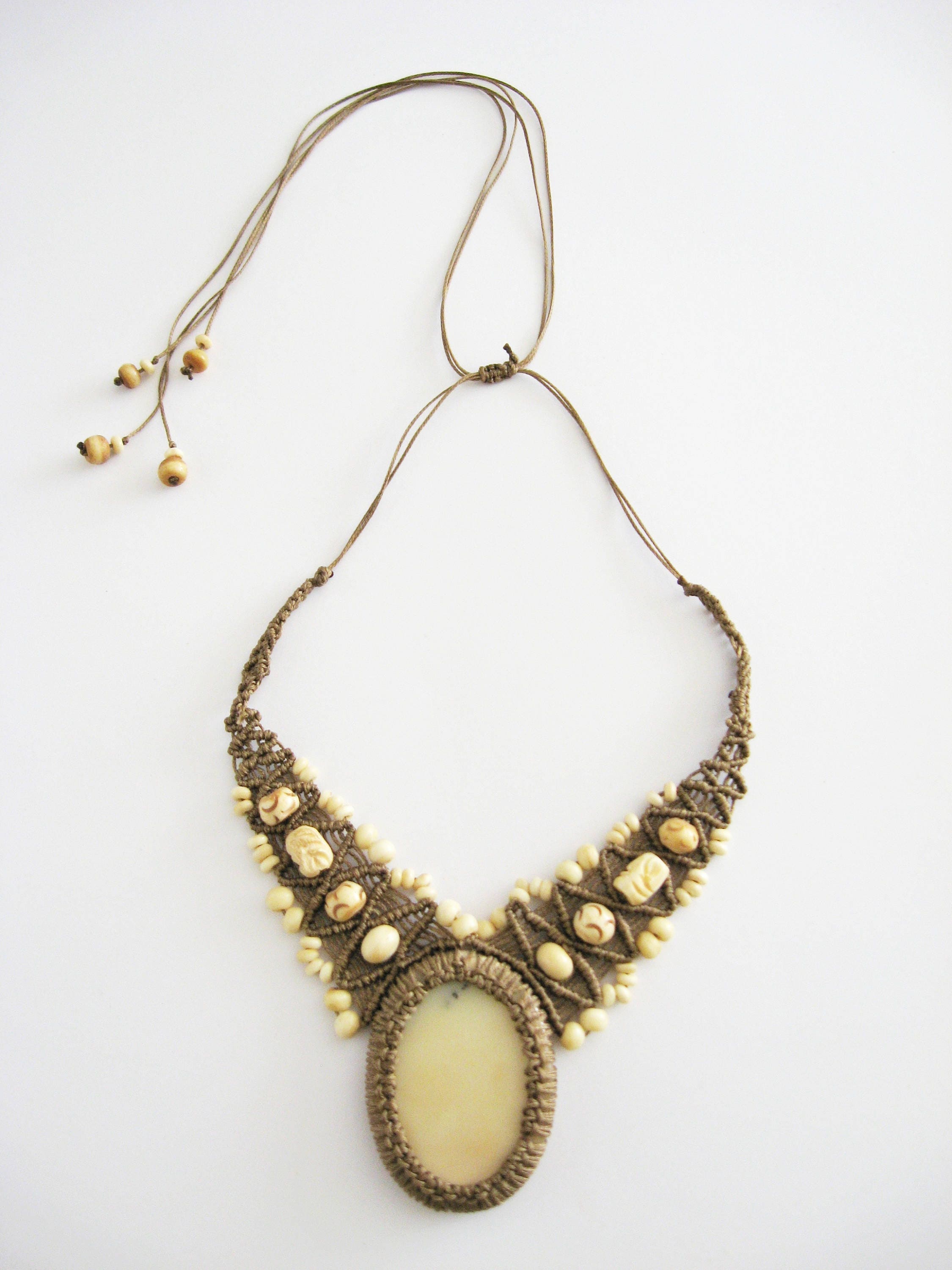 Agate Macrame Necklace Macrame Gemstone Necklace Boho Bride - Etsy