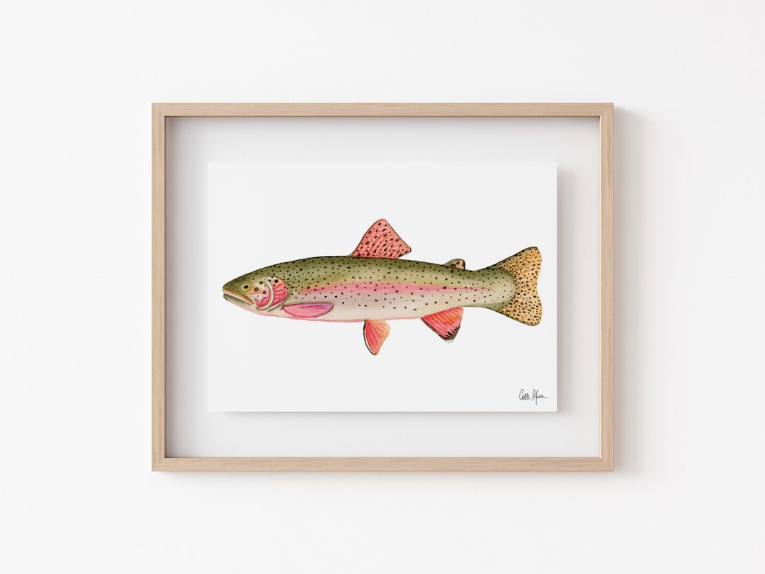 Rainbow Trout Print, Fish Painting Wall Decor, Fly Fishing Art, Cabin ...