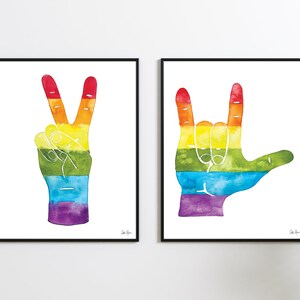 Peace Sign Print, Sign Language Art, ASL Wall Decor, LGBTQ Art, Hippie ...