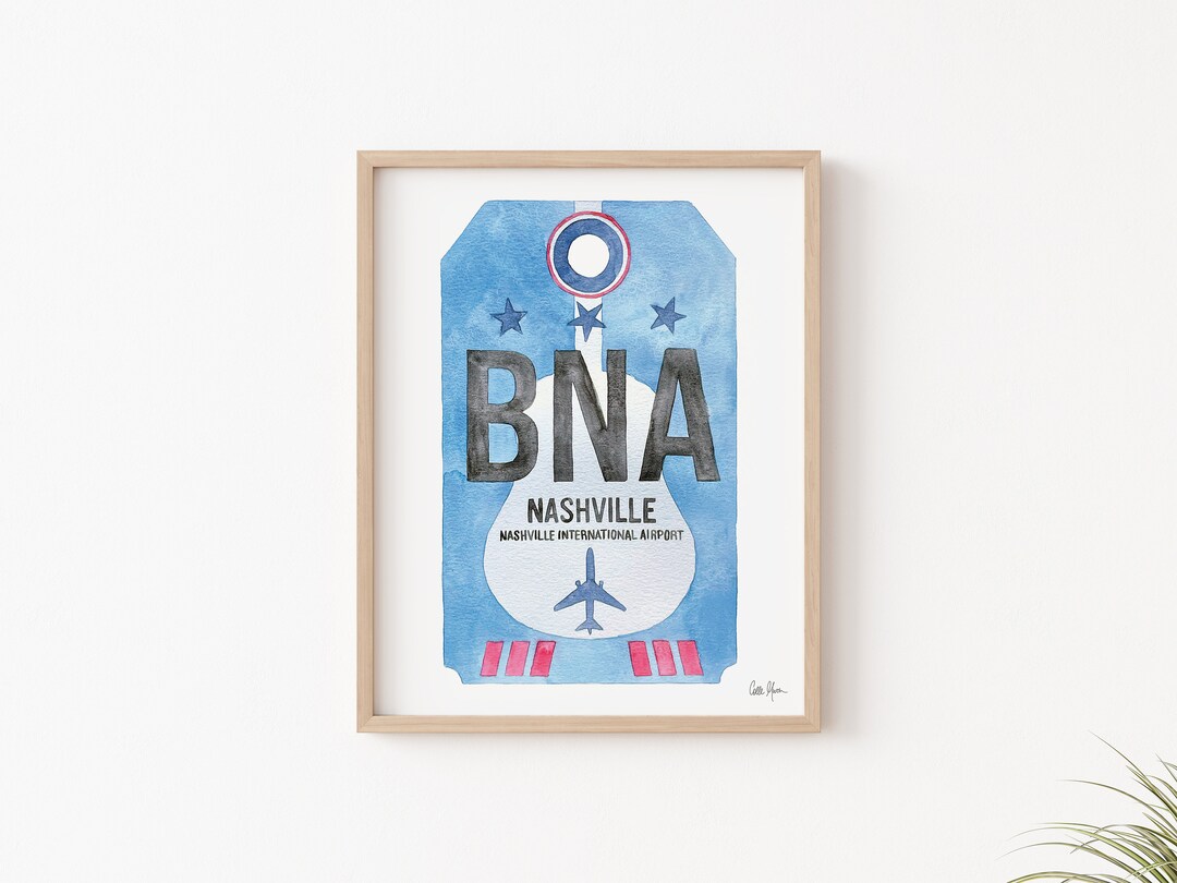 Nashville Print, BNA Airport Code Art, Luggage Tag Art, Travel Poster ...