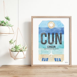 Cancun Print, CUN Airport Code Art, Luggage Tag Art, Travel Poster - Etsy