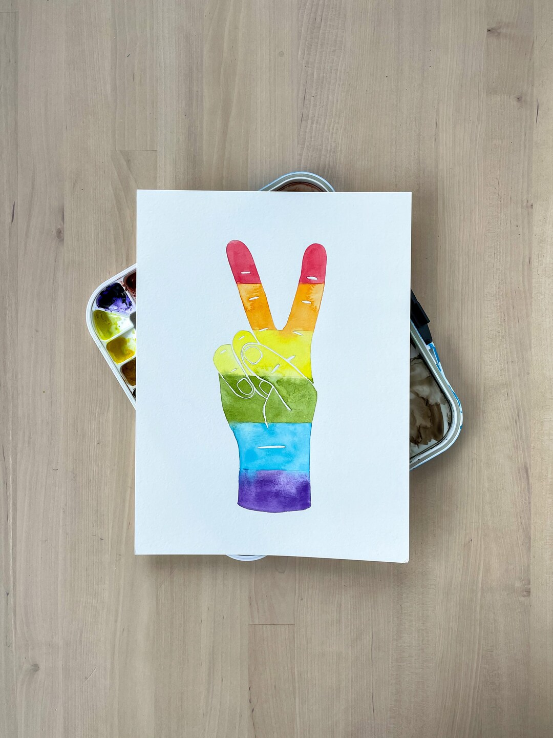 Peace Sign ORIGINAL Watercolor Painting, Sign Language Art, ASL Wall ...