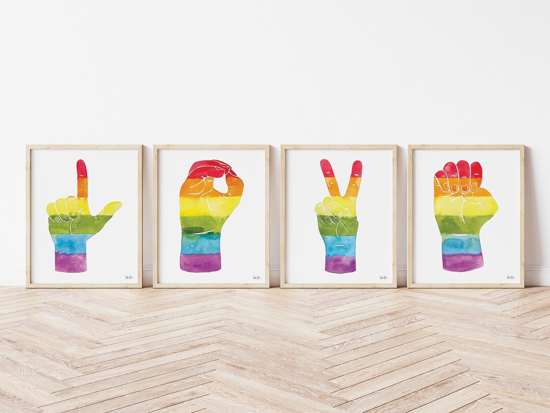Set of 4 LOVE Sign Language Prints, ASL Wall Decor, LGBTQ Art, Pride ...
