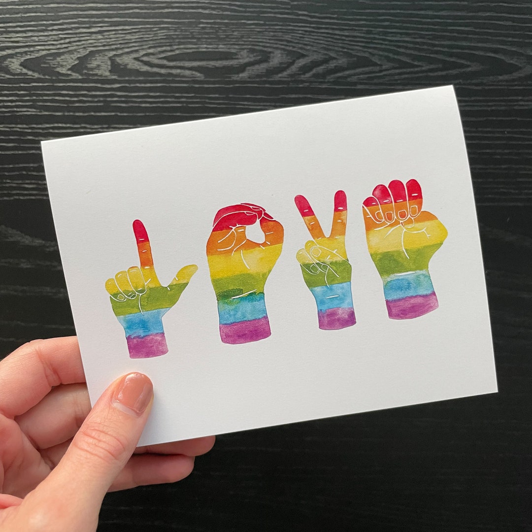 ASL Love Card: Rainbow Watercolor Sign Language (A2 Card) - Etsy