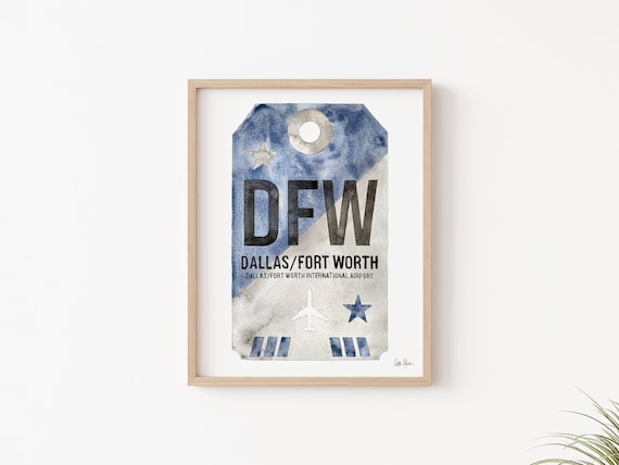 Dallas Fort Worth Print DFW Airport Code Art Luggage Tag | Etsy