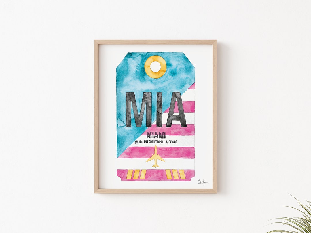 Miami Airport Code Art Print: MIA Luggage Tag Watercolor - Etsy