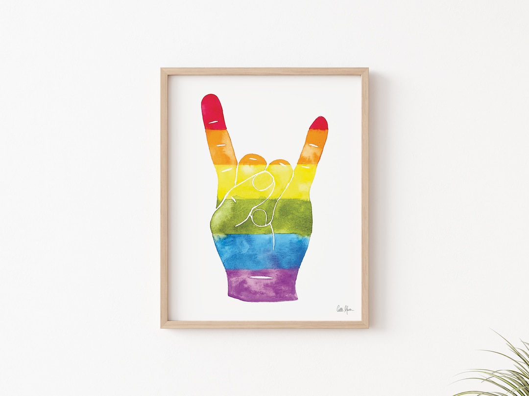 Rock on Print, Sign Language Wall Decor, LGBTQ Art, Music Gift, Sign of ...