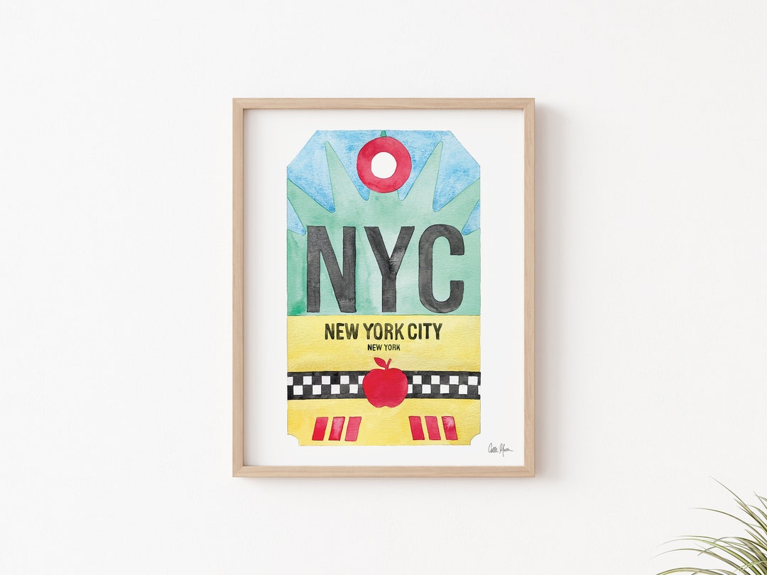 NYC Watercolor Print: Luggage Tag Art, Statue of Liberty - Etsy