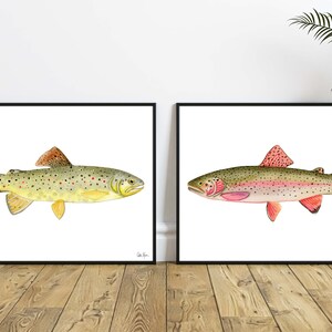 Rainbow Trout Print, Fish Painting Wall Decor, Fly Fishing Art, Cabin ...