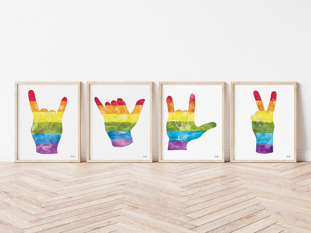 Set of 4 Hand Signs, Sign Language Art, LGBTQ Art, Classroom Art, ASL ...