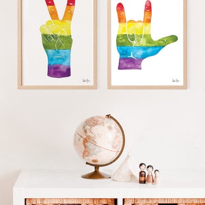 Peace Sign Print, Sign Language Art, ASL Wall Decor, LGBTQ Art, Hippie ...