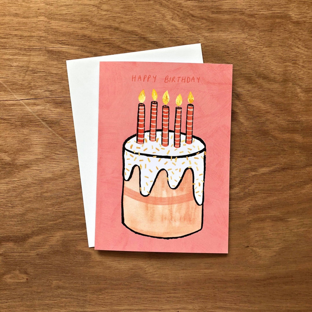 Birthday Cake Card, Birthday Card, Greeting Card, Pink Birthday Card ...