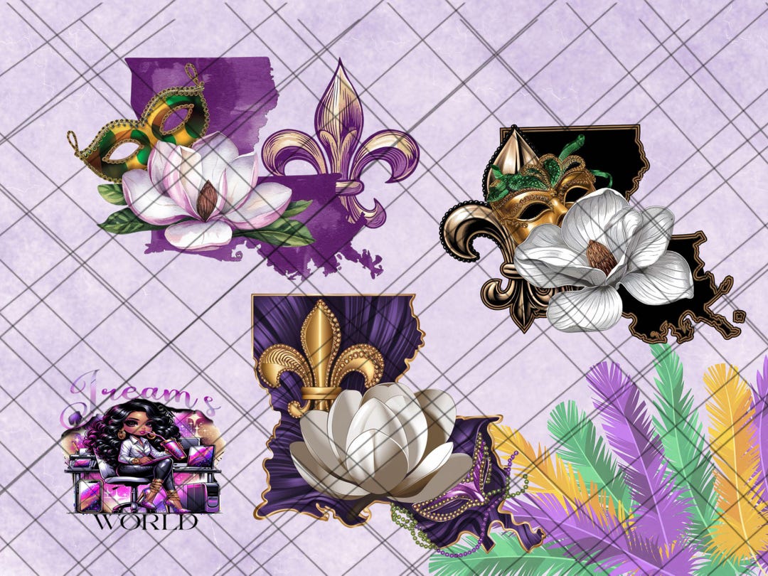Mardi Gras Louisiana PNG Bundle | Magnolia & Fleur-de-lis Clipart ...