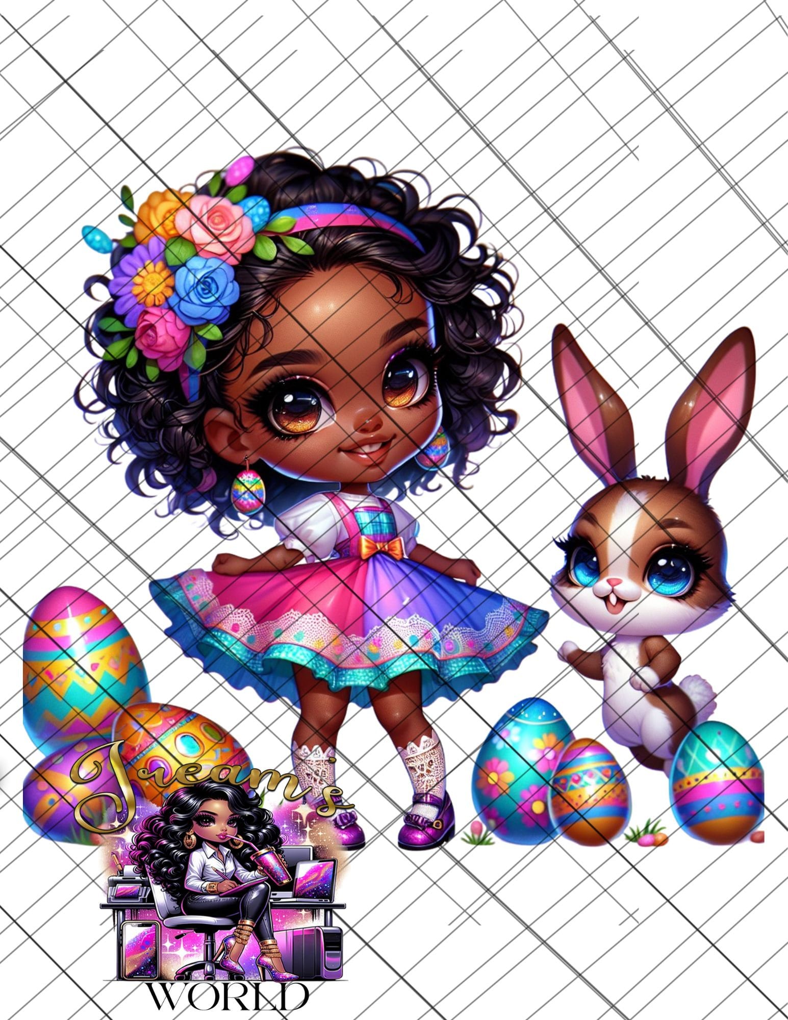 African American Easter Chibi Clipart - Etsy