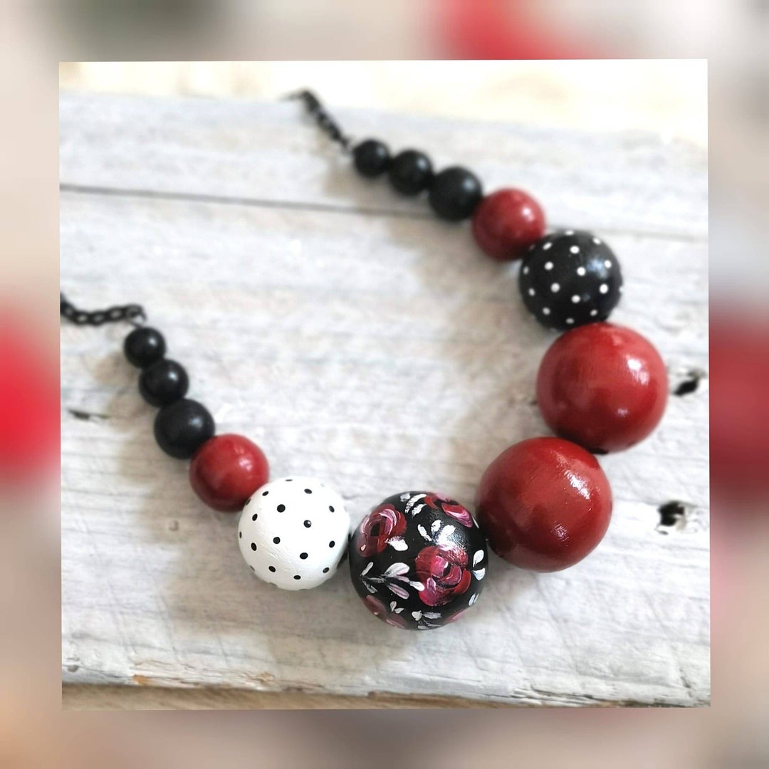 Red Chunky Necklace, Big Red Necklace, Round Red Beads Necklace, Red ...