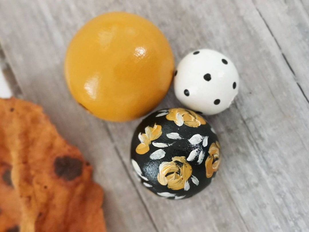 Set of 3 Hand Painted Wooden Beads for Jewelry Making, Polka Dots Hand ...