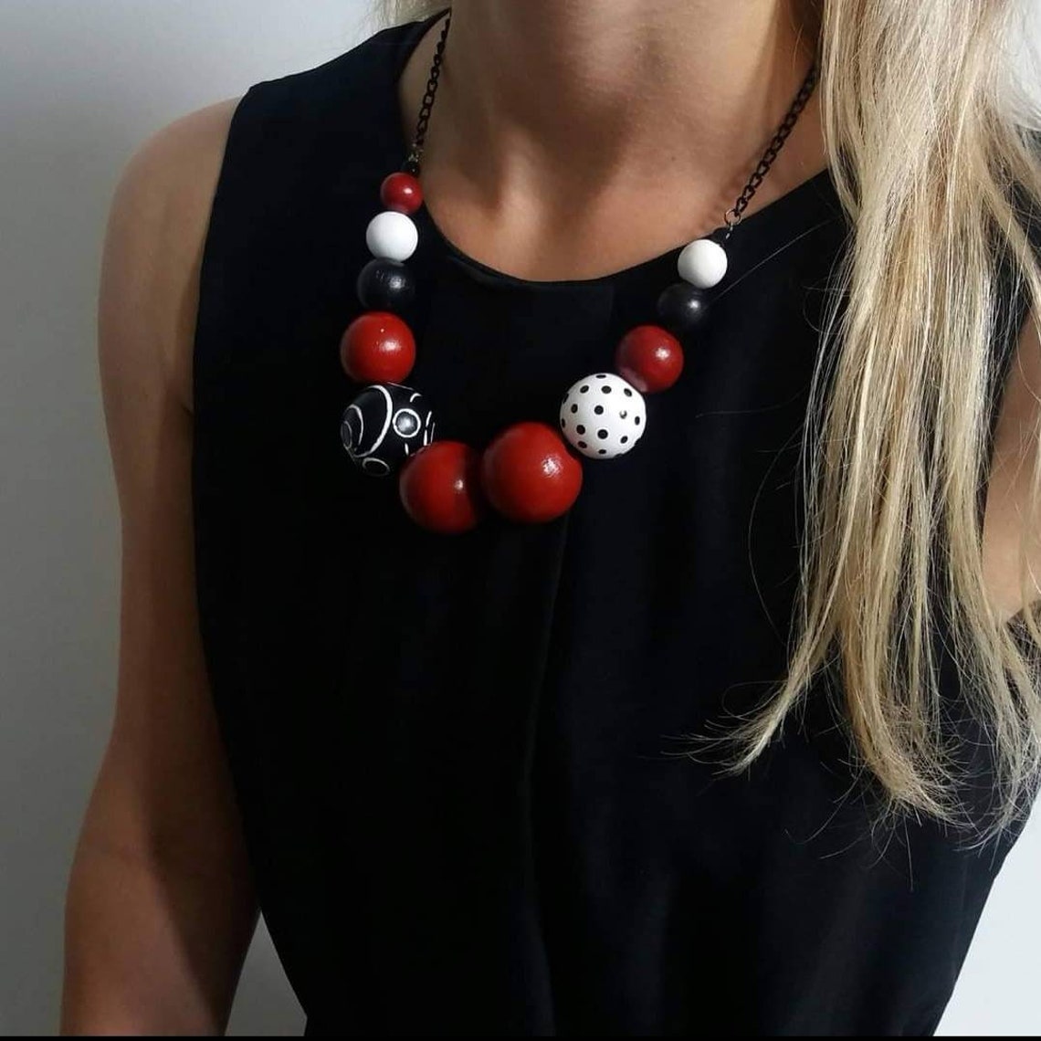 Red Chunky Necklace, Big Red Necklace, Round Red Beads Necklace, Red ...