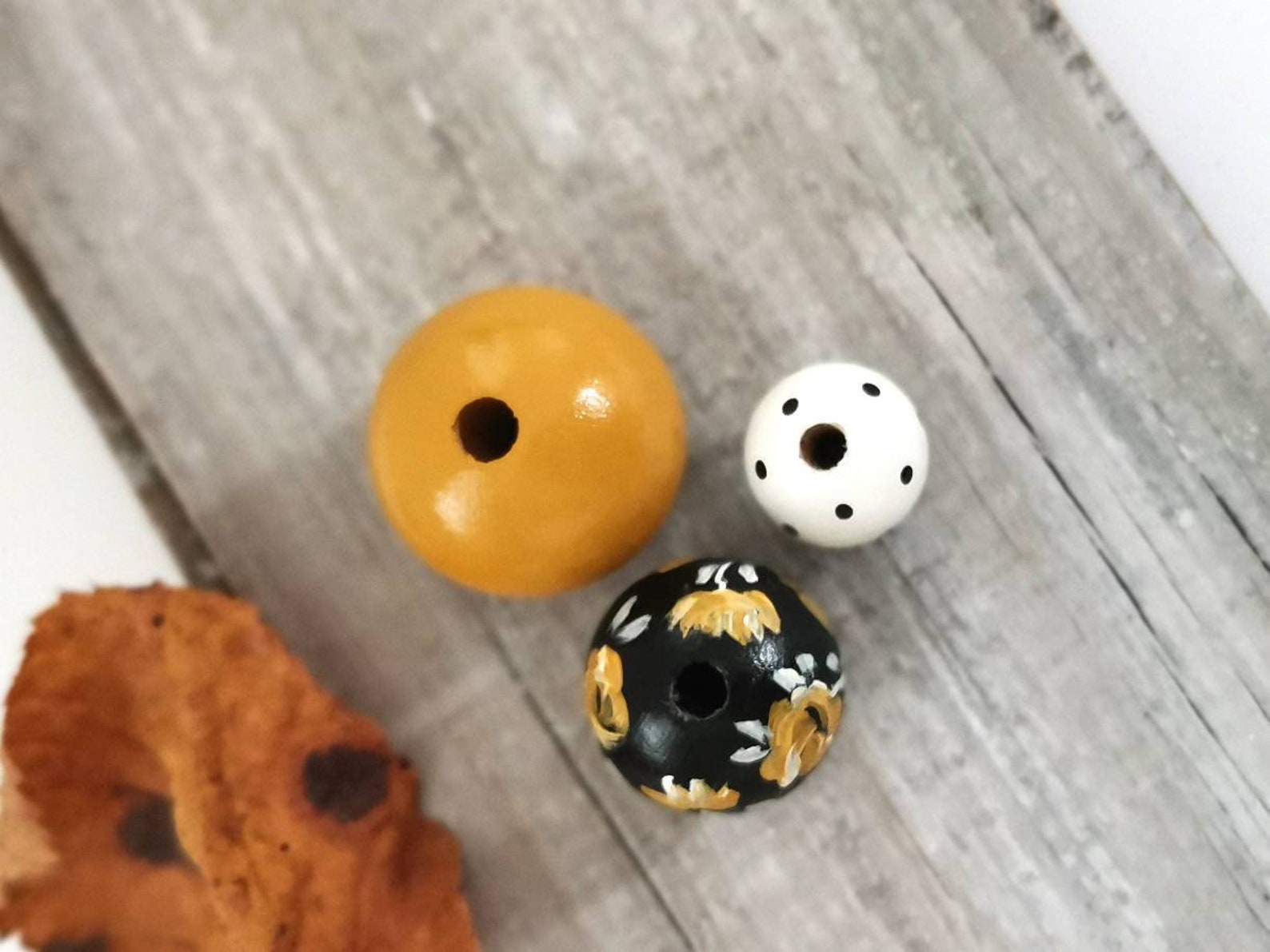 Set of 3 Hand Painted Wooden Beads for Jewelry Making, Polka Dots Hand ...