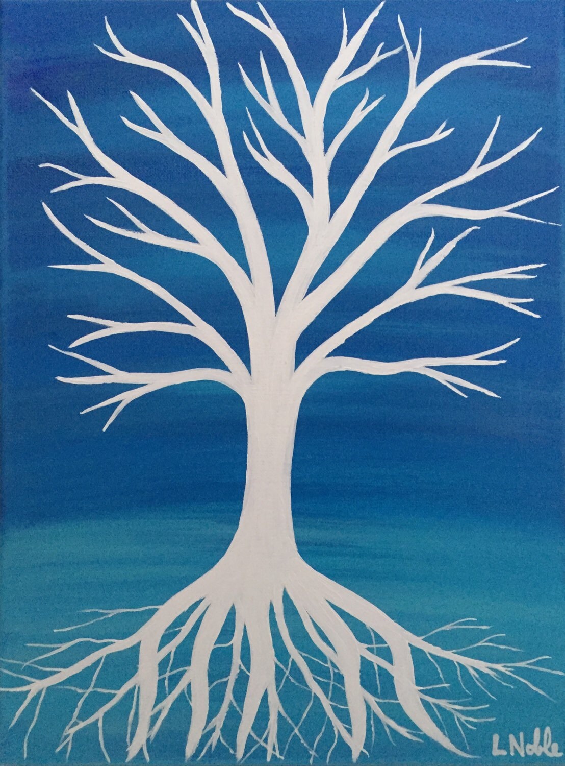 Acrylic Painting Tree of Life / Blue and White Tree / Tree With Roots ...