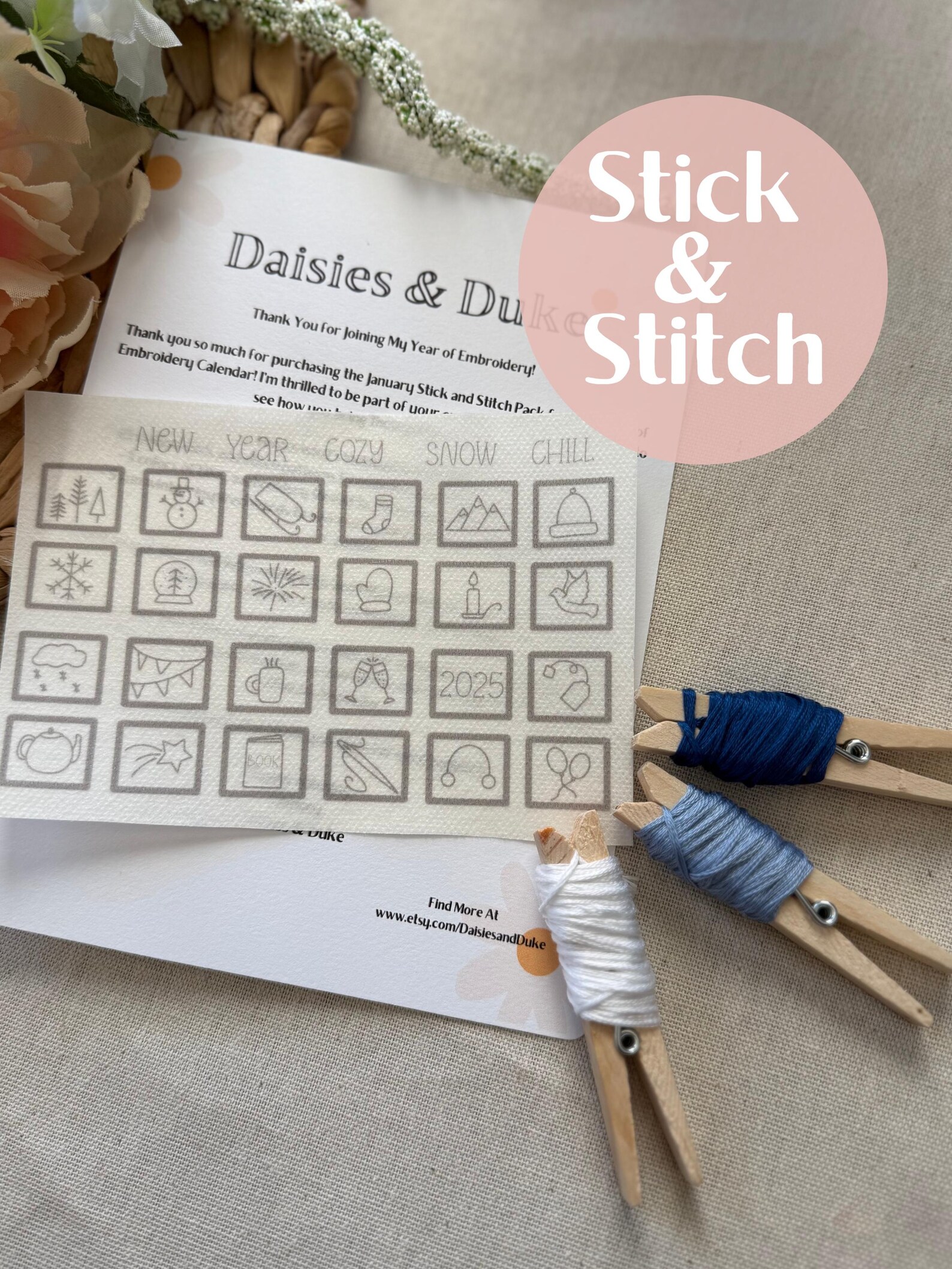 January Stick and Stitch Embroidery Pattern: Winter Designs - Etsy
