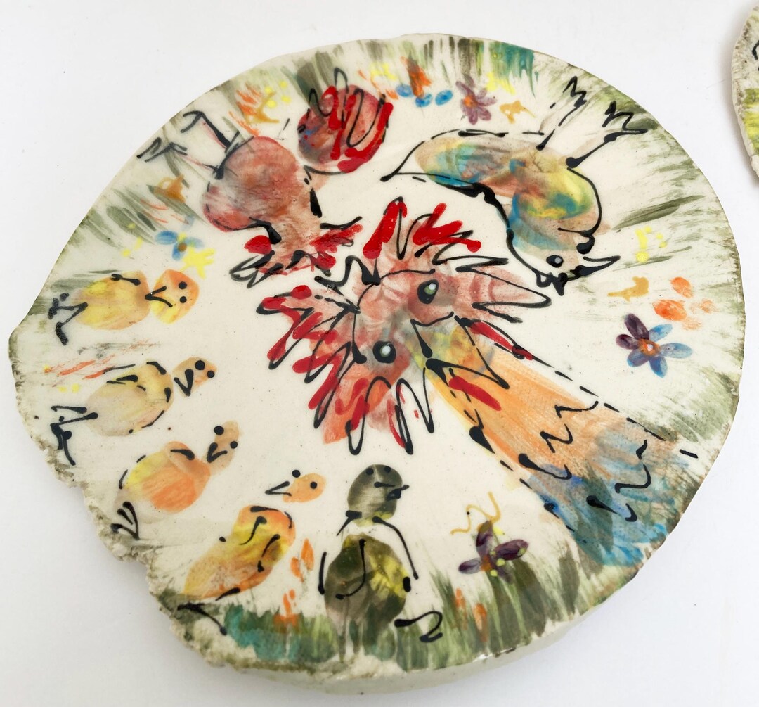 Set of 2, Chickens Sandwich Plates, Unique Luncheon Plates ...