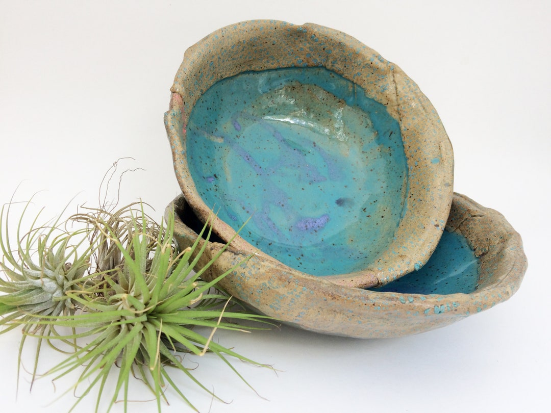 Nested Set of 2 Wabi Sabi Bowls, Primitive Textured Dishes, Unique ...