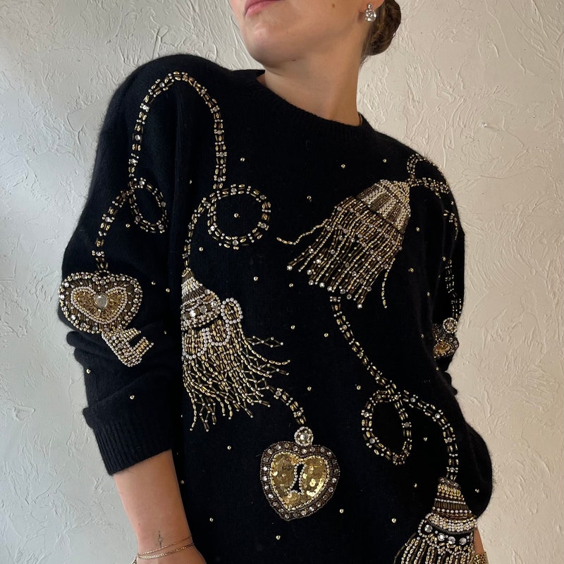 Black Beaded Sweater - Etsy