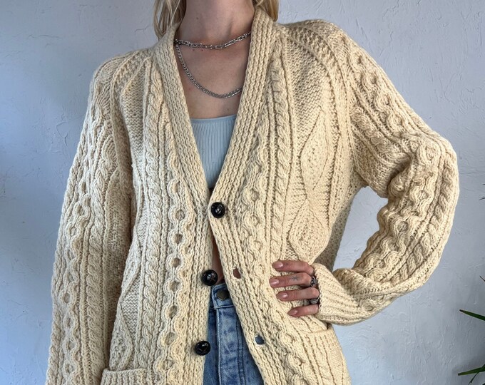 80s 'marian Wear' Cream Wool Irish Fishermans Sweater / Medium - Etsy