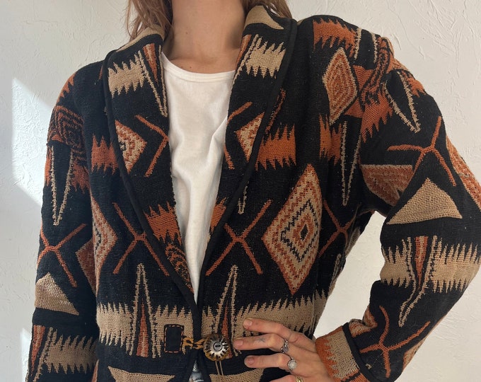 90s 'flashback' Brown Aztec Cotton Tapestry Jacket / Large - Etsy