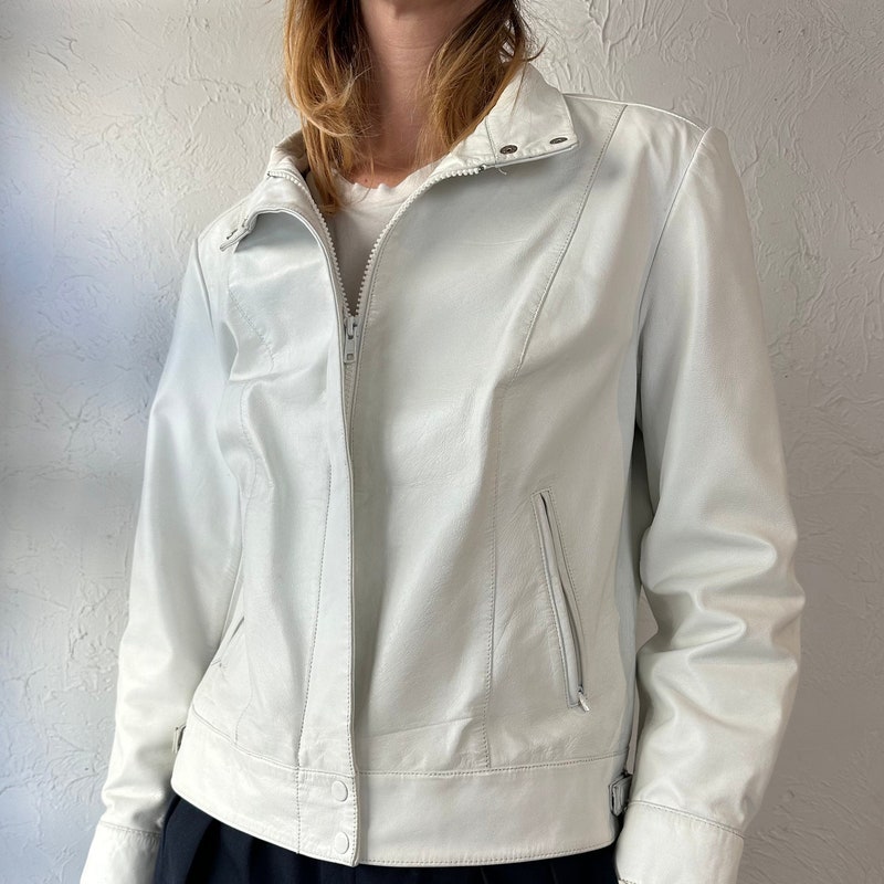 White Leather Jacket - Etsy