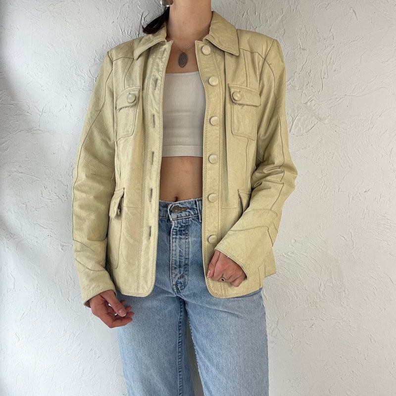 Cream Leather Jacket - Etsy